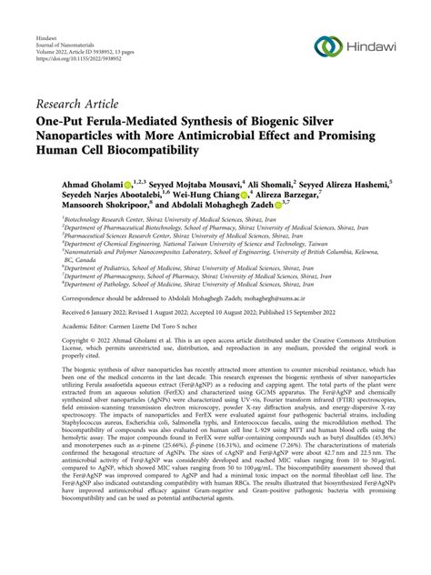 Pdf One Put Ferula Mediated Synthesis Of Biogenic Silver