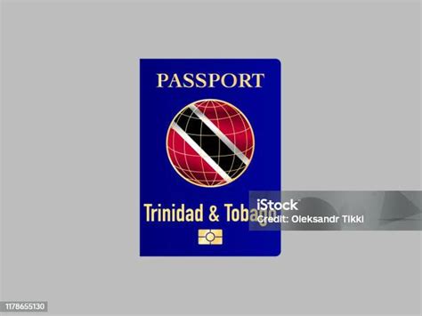 생체 인식 디지털 데이터 칩 사실적인 파란색 커버 아이콘 로고 광고 웹에 대한 황금 글자 벡터 일러스트와 국제 여권 트리니다드