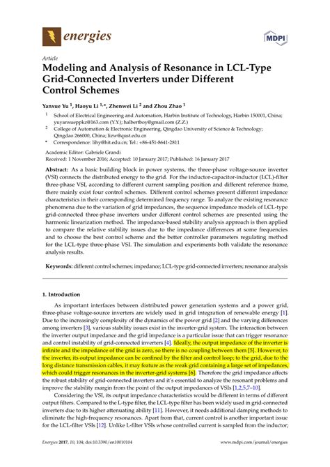 Pdf Modeling And Analysis Of Resonance In Lcl Type Grid Connected
