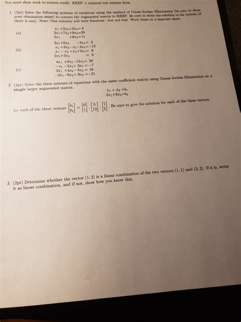 Solved You Must Show Work To Receive Credit Rref Reduced Chegg