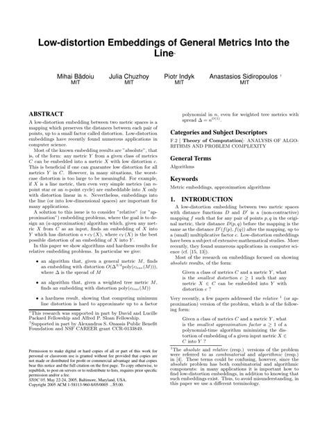 Pdf Low Distortion Embeddings Of General Metrics Into The Line