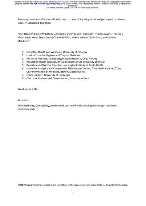 Pdf Assessing Treatment Effect Modification Due To Comorbidity Using Individual Participant