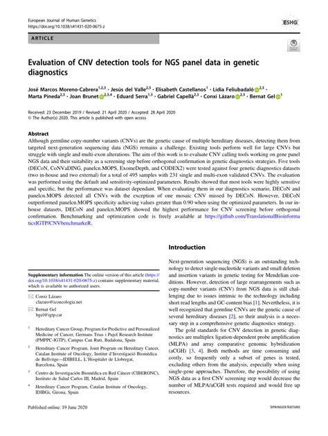 Pdf Evaluation Of Cnv Detection Tools For Ngs Panel Data In Genetic