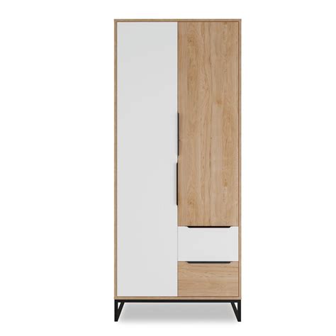 Lomadox Kleiderschrank Luzzi 132 Hickory Eiche Nb Mit Weiß 2