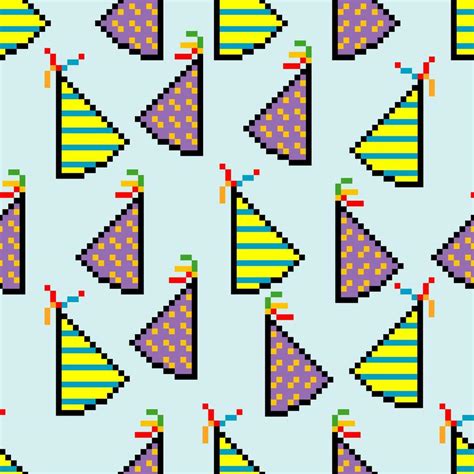 Seamless Pattern With 8 Bit Retro Party Hat Pixel Art 76986222 Vector