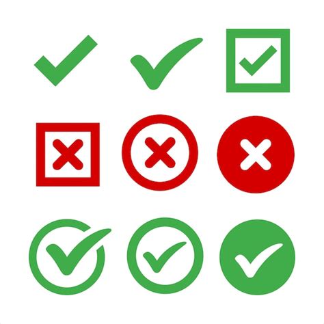 Green Check Marks And Red Cross Marks Icon Set Isolated Tick Vector