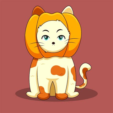 Premium Vector Cute Cat Wearing A Pumpkin Mask Illustration