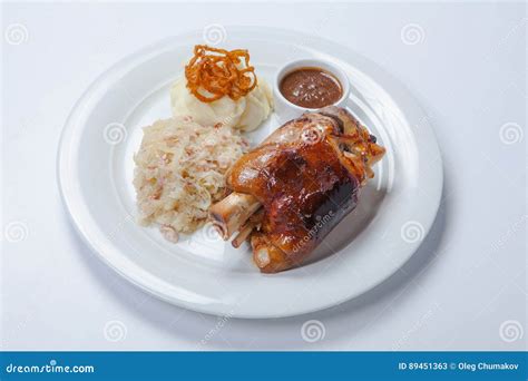 Baked Pork Knuckle Served With Braised Cabbage Stock Image Image Of