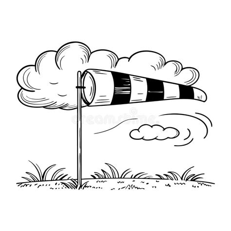 Windy Day Wind Sock Fluttering Under Cloudy Skies Illustrative Scene