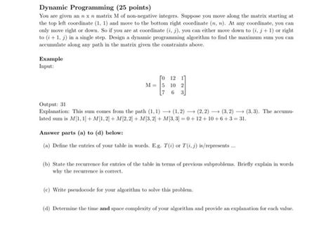 Solved Dynamic Programming 25 Points You Are Given An N×x