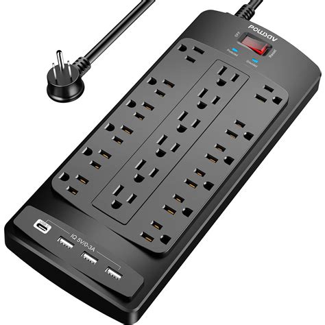 18 Outlets Surge Protector Power Strip 6 Feet Flat Plug