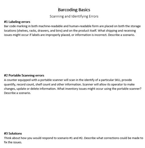 Solved Barcoding Basicsscanning And Identifying Erors