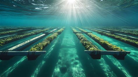 Underwater Seaweed Farm With Sunbeams Stock Illustration Illustration