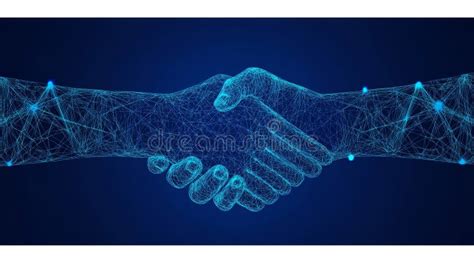 Digital Handshake On Blue Background Symbolizing Partnership Technology Connection Agreement