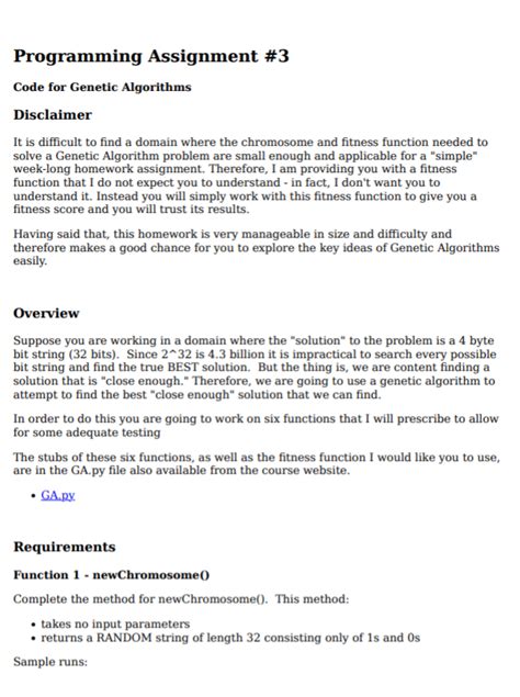 solved programming assignment 3 code for genetic algorithms