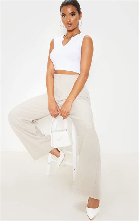 White Ribbed V Neck Vest Tops Prettylittlething