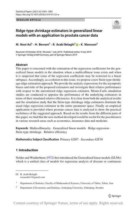 Ridge Type Shrinkage Estimators In Generalized Linear Models With An Application To Prostate