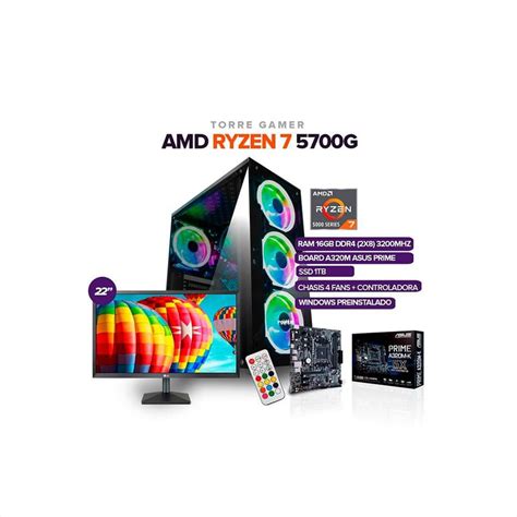 Pc Gamer Ryzen 7 5700g 16gb Ram Ssd 1tb Board A520 Monitor 22 Fhd