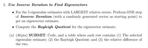 Solved 5 Use Inverse Iteration To Find Eigenvectors For