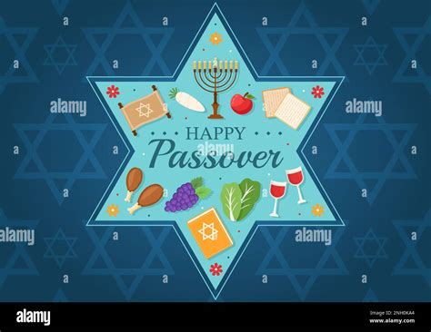 Happy Passover Illustration With Wine Matzah And Pesach Jewish Holiday