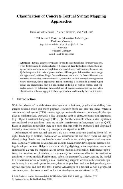 Pdf Classification Of Concrete Textual Syntax Mapping Approaches