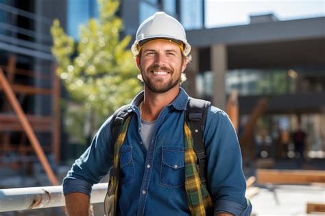 Premium Ai Image Handsome Male Builder Smiling On The Background Of The Construction Site