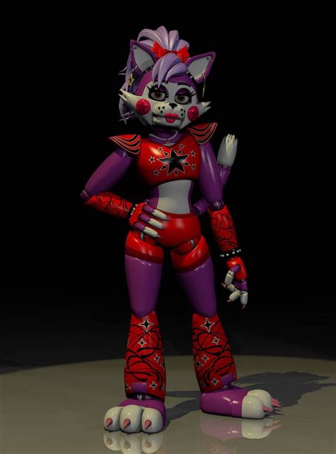 An Animated Cat With Red And Purple Colors On Its Body Standing In