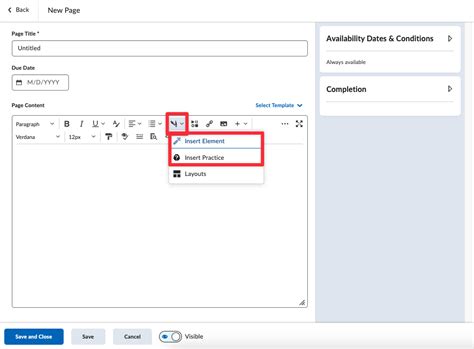 Inserting Elements And Practices Using Creator In Lessons View Brightspace Support