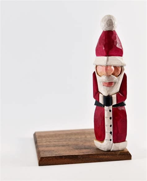 Hand Carved Wooden Santa Claus Figurine Christmas Decoration Etsy