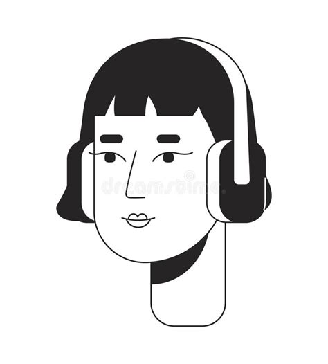 Headphones Korean Young Adult Woman Black And White 2d Line Cartoon