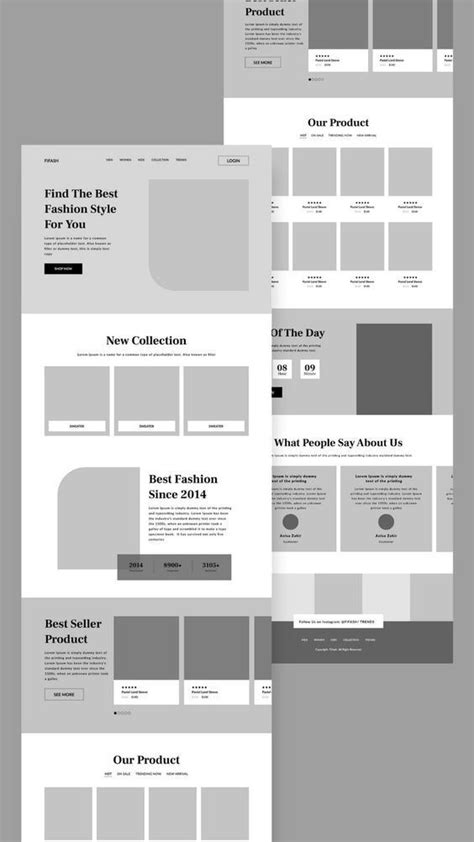 Fashion Ecommerce Landing Page Wireframe Template Webpage Design Layout Web Design Wireframe