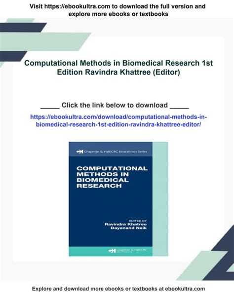 Computational Methods In Biomedical Research 1st Edition Ravindra Khattree Editor Pdf