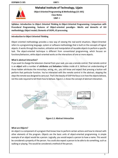 Oopandm Cs 305 Class Notes Unit I Pdf Object Oriented Programming