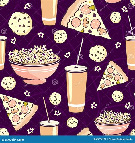 Vector Purple Pink Pajama Party Movie Night Food Stock Vector Image