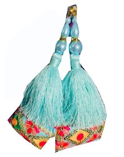 Sky Blue Base Color Garment Silk Tassel Latkan Size 28 Inch