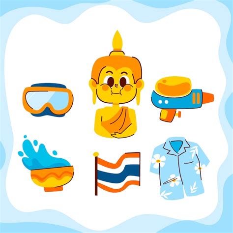 송크란 물 축제를 위한 플랫 요소 컬렉션 무료 벡터