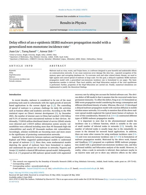 Pdf Delay Effect Of An E Epidemic Seirs Malware Propagation Model