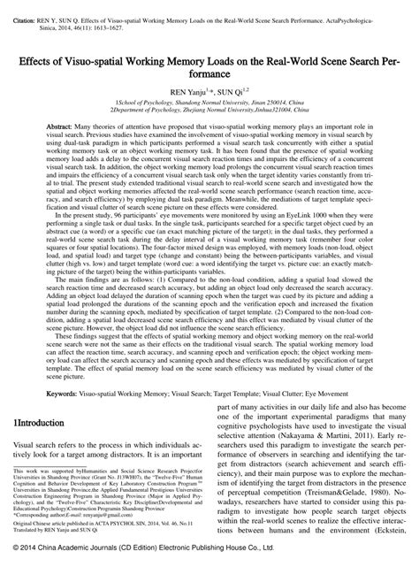 Pdf Effects Of Visuospatial Working Memory Loads On The Real World