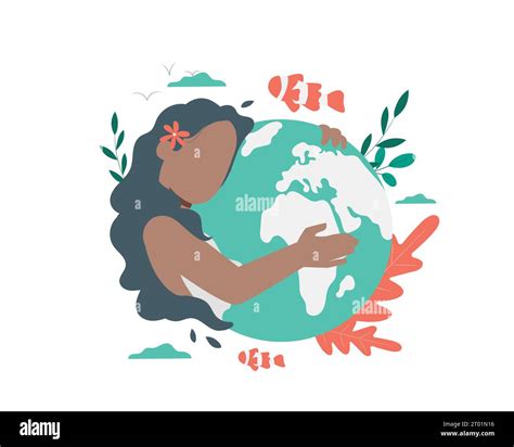 Vector Illustration Of World Environment Day Girl Holding Earth Globe