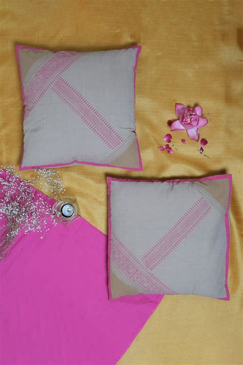 Buy Beige Cotton Hand Block Print Diagonal Cushion Covers Set Of By Inheritance India