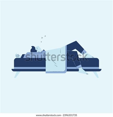 Vector Illustration Man Sleeping Bed Flat Stock Vector Royalty Free