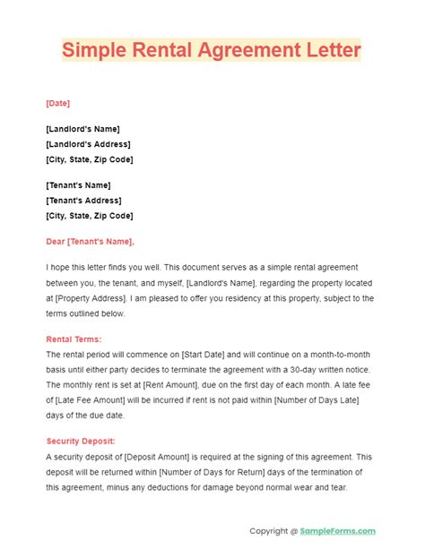 Rental Agreement Letter Sample Letter For Rental Agreement High