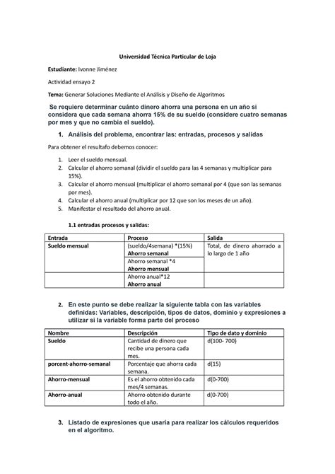 Algoritmos Y Resolucion De Problemas Ensayo 2 Algoritmos Y ResoluciÓn De Problemas