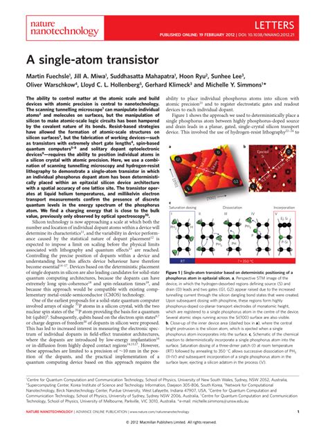 Pdf A Single Atom Transistor