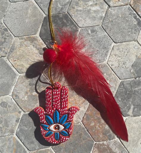Small Red And Blue Hanging Hamsa Hand Folksy