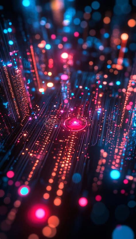 Futuristic Digital Landscape With Vibrant Glowing Lights And Patterns
