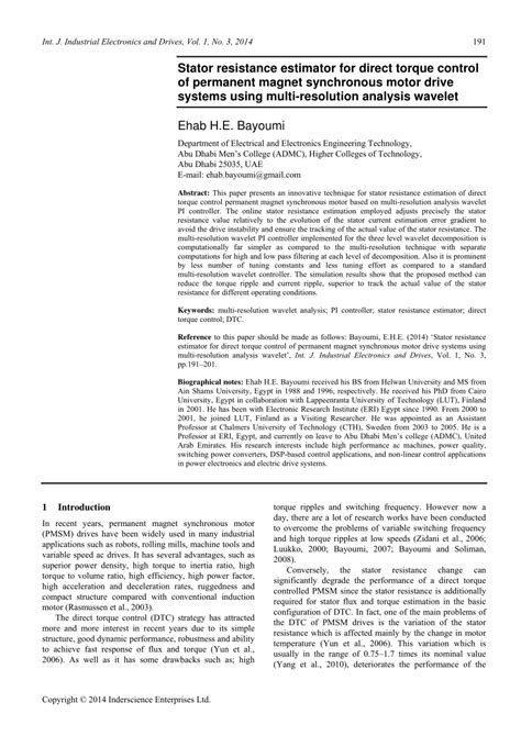 Pdf Stator Resistance Estimator For Direct Torque Control Of