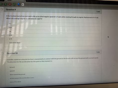 Solved Di D Question 9 1 Pts A Ferris Wheel Starts From Rest