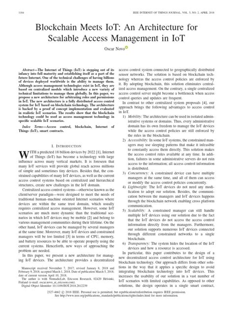 Blockchain Meets Iot Architecture For Scalable Access Management In Iot Pdf