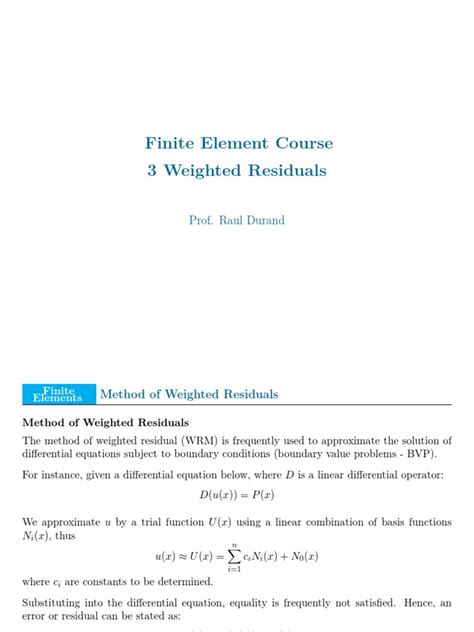 Fem 3 Weighted Residuals Download Free Pdf Finite Element Method
